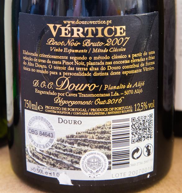2007 Caves Transmontanas Douro Vértice Pinot Noir Bruto, Portugal ...