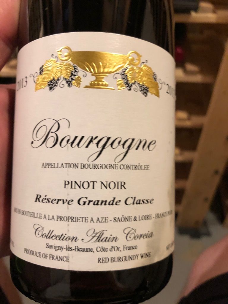 2021 Collection Alain Corcia Pinot Noir Bourgogne Reserve Grande Classe ...