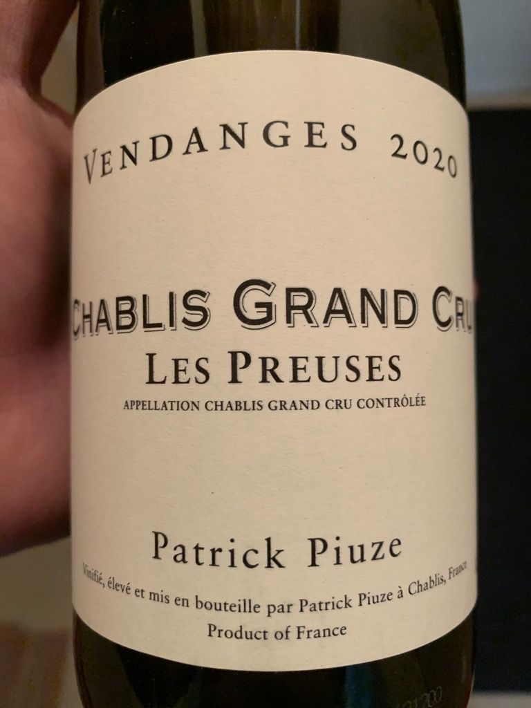 2020 Patrick Piuze Chablis Grand Cru Les Preuses, France, Burgundy ...