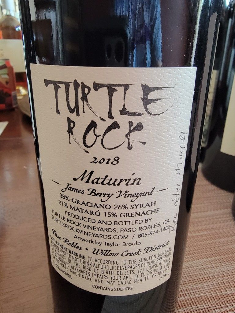 2018 Turtle Rock Maturin James Berry Vineyard, USA, California, Central ...