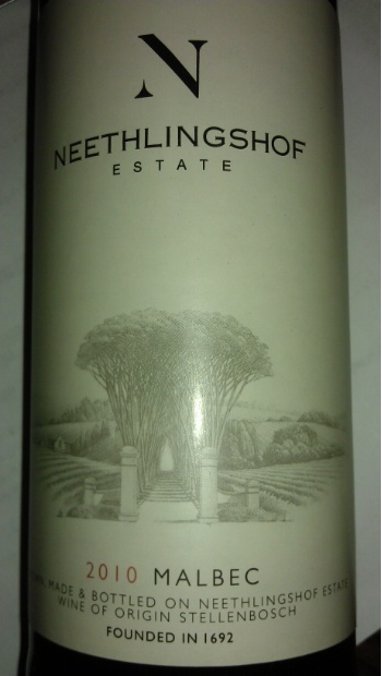 2010 Neethlingshof Estate Malbec, South Africa, Coastal Region ...