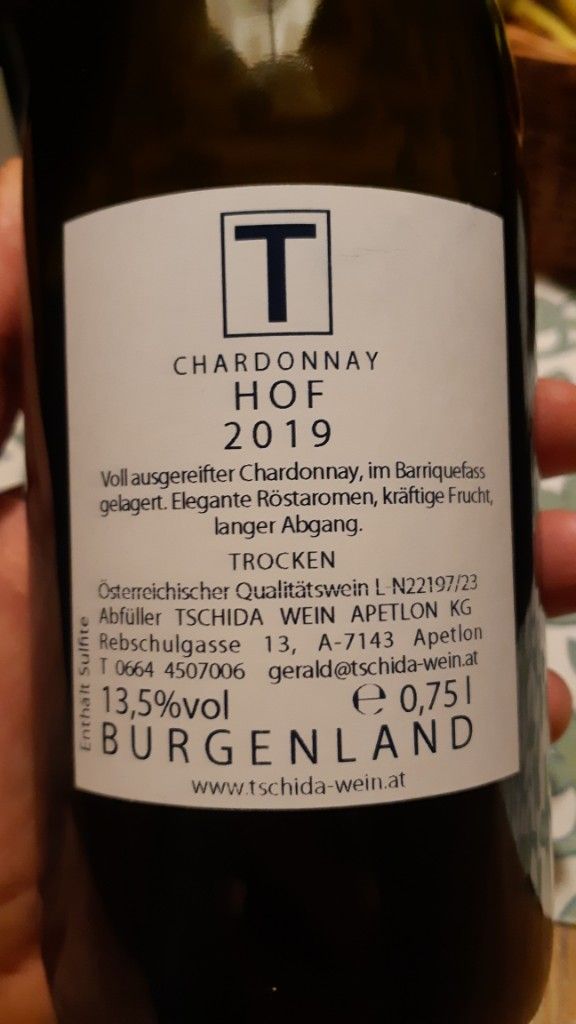 2019 Gerald Tschida Chardonnay Hof, Austria, Burgenland - CellarTracker