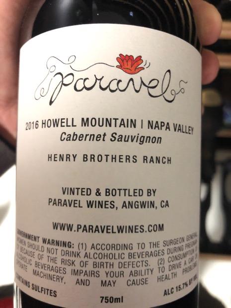 2016 Paravel Cabernet Sauvignon Henry Brothers Ranch, USA, California ...