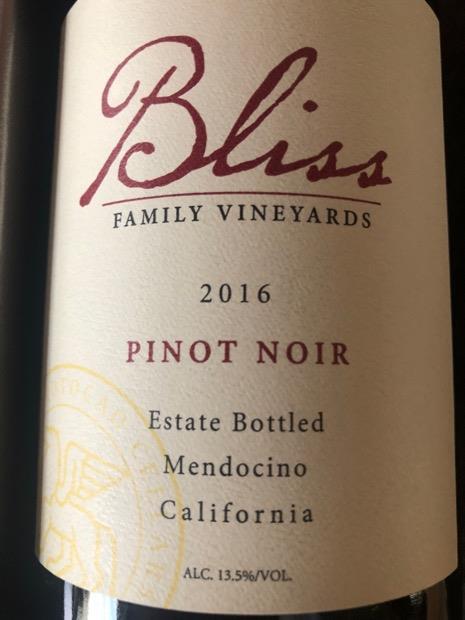 2017 Bliss Family Vineyards Pinot Noir, USA, California, North Coast ...