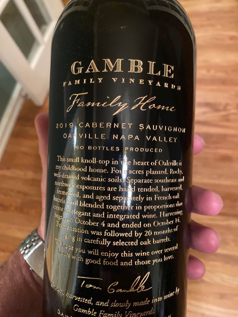 2019 Gamble Family Vineyards Cabernet Sauvignon Family Home, USA ...