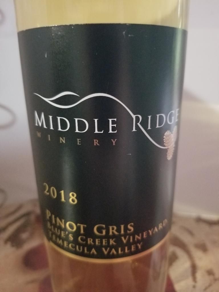 2018 Middle Ridge Winery Pinot Grigio Blue's Creek Vineyard, USA ...
