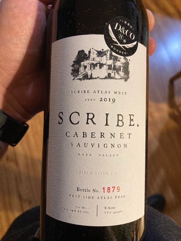 2019 Scribe Cabernet Sauvignon Scribe Atlas West, USA, California, Napa ...
