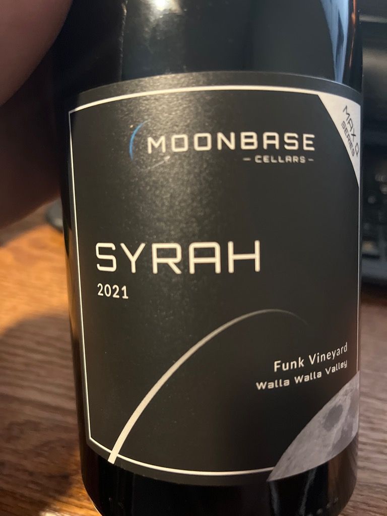 2021 Moonbase Cellars Syrah Max Q Series Funk Vineyard, USA, Washington ...