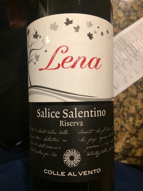 2019 Colle al Vento Salice Salentino Riserva Lena, Italy, Puglia ...
