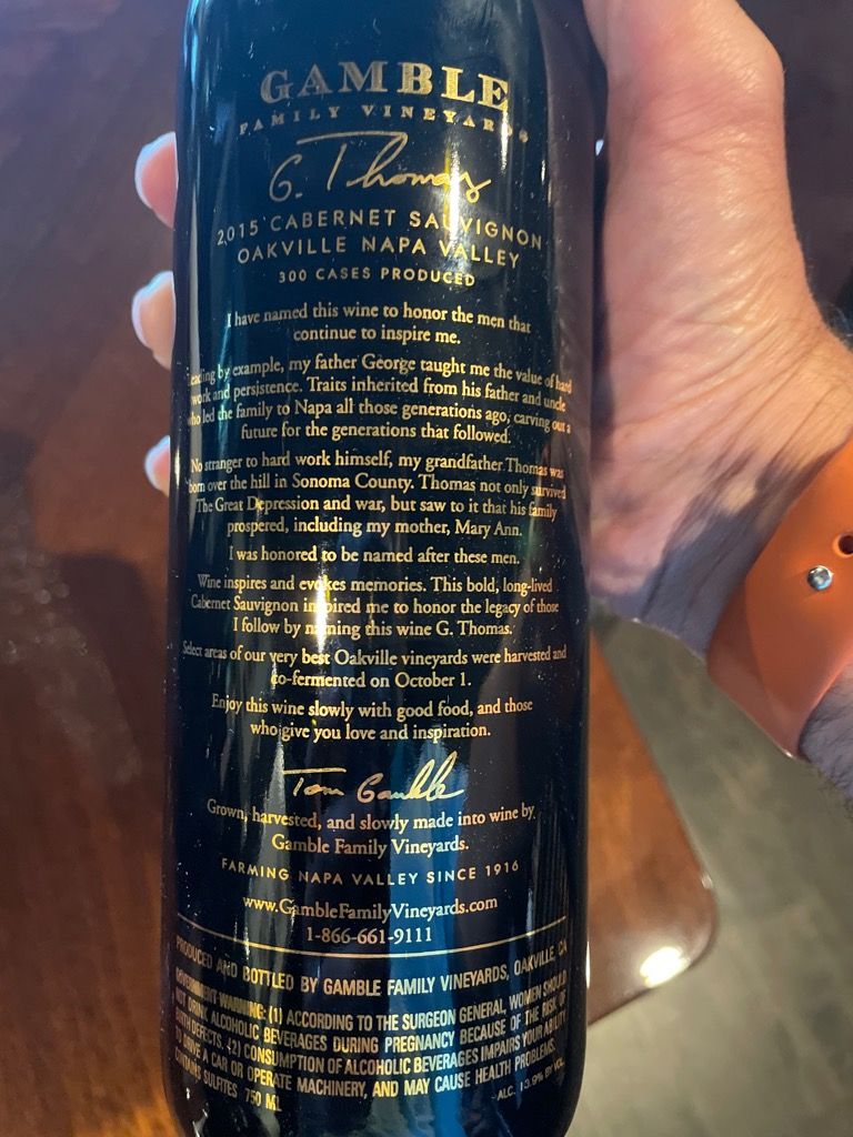 2016 Gamble Family Vineyards Cabernet Sauvignon G. Thomas, USA ...