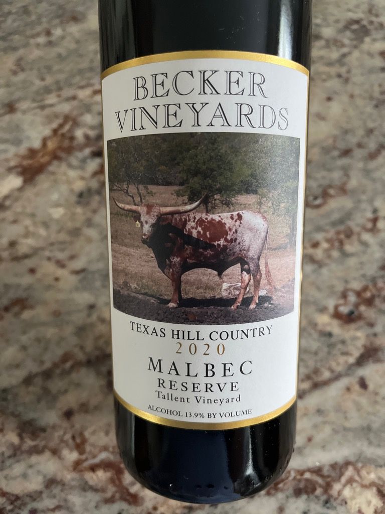 2020 Becker Vineyards Malbec Reserve Tallent Vineyard, USA, Texas ...