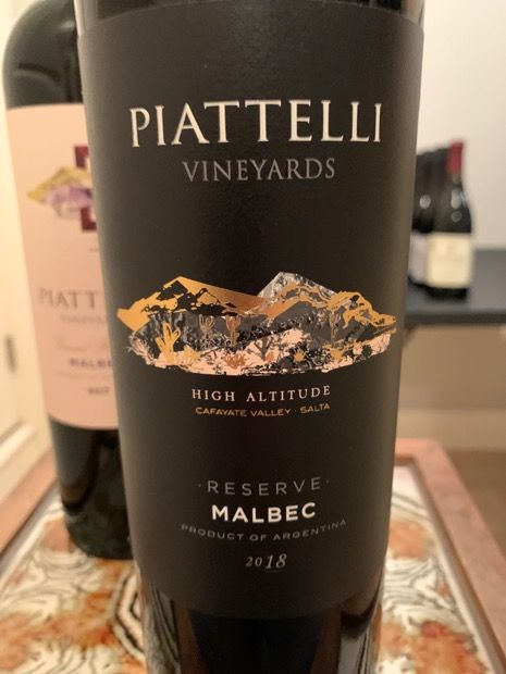 2018 Piattelli Vineyards Malbec High Altitude Reserve, Argentina ...