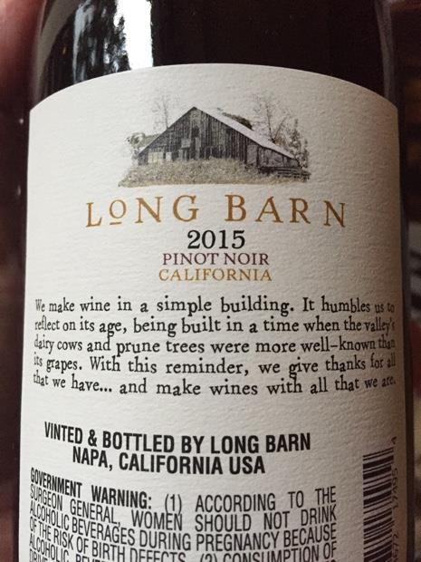 2015 Long Barn Pinot Noir, USA, California, Napa Valley - CellarTracker