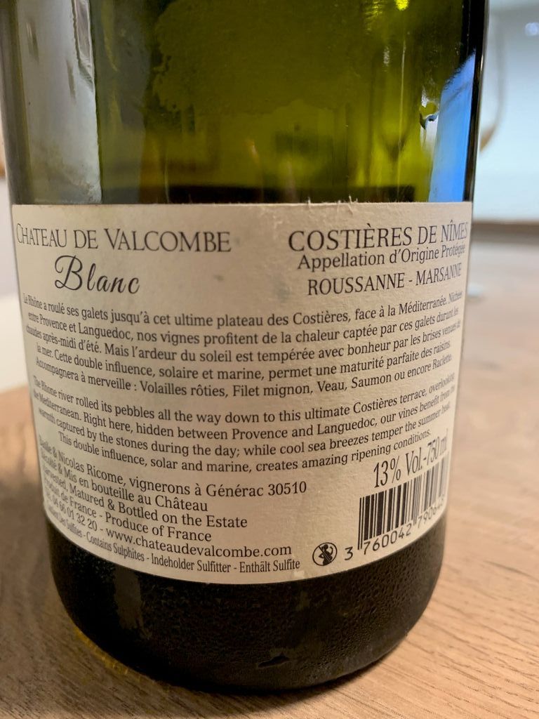 2019 Château de Valcombe Costières-de-Nîmes Blanc, France, Rhône ...
