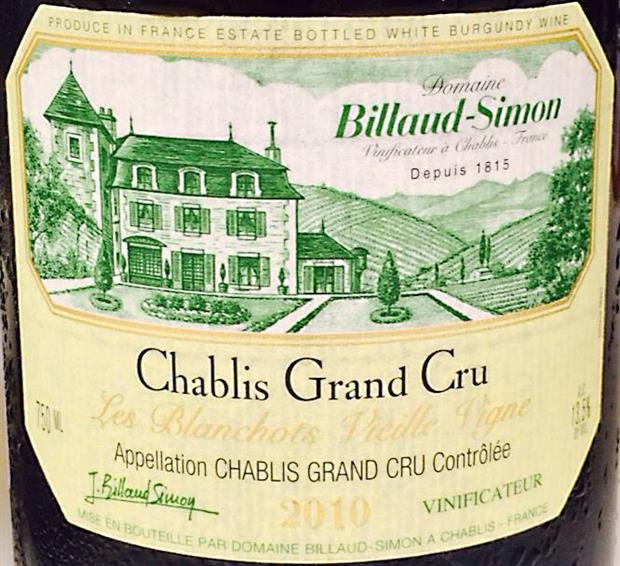 2010 Domaine Billaud-Simon Chablis Grand Cru Blanchot Vieilles Vignes ...