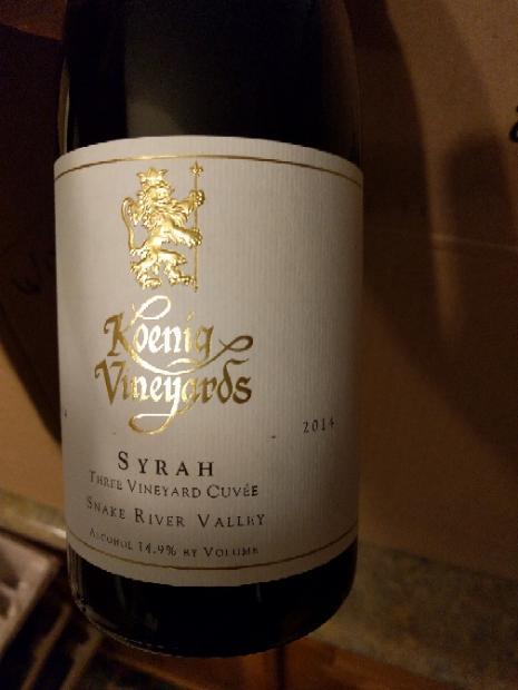 2015 Koenig Vineyards Syrah Three Vineyard Cuvee, USA, Washington ...