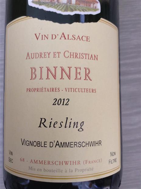 2012 Domaine Binner Riesling Vignoble d'Ammerschwihr, France, Alsace ...