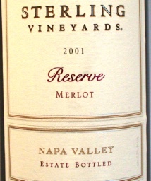 2001 Sterling Vineyards Merlot Reserve, USA, California, Napa Valley ...