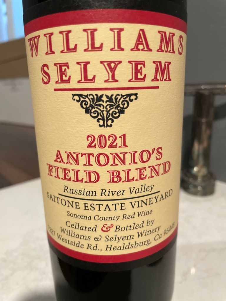 2021 Williams Selyem Antonio's Field Blend Saitone Estate Vineyard, USA ...