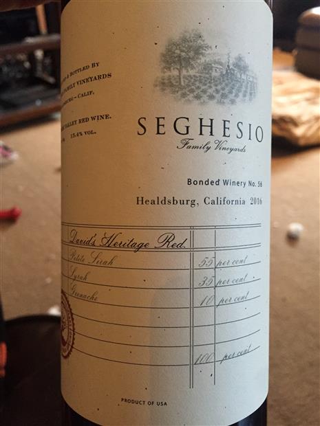 2016 Seghesio Family Vineyards David's Heritage, USA, California ...