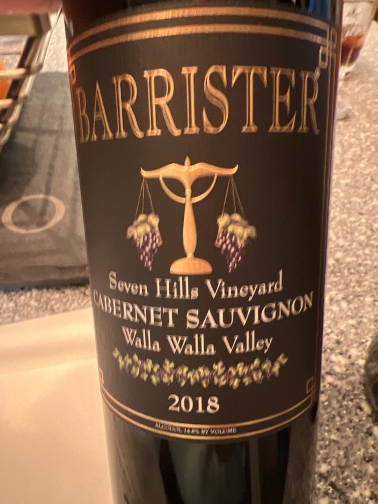 2018 Barrister Winery Cabernet Sauvignon Seven Hills Vineyard, USA, Washington, Columbia Valley ...