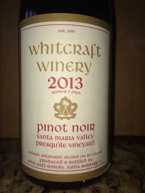 2013 Whitcraft Winery Pinot Noir Presqu'ile Vineyard, USA, California ...