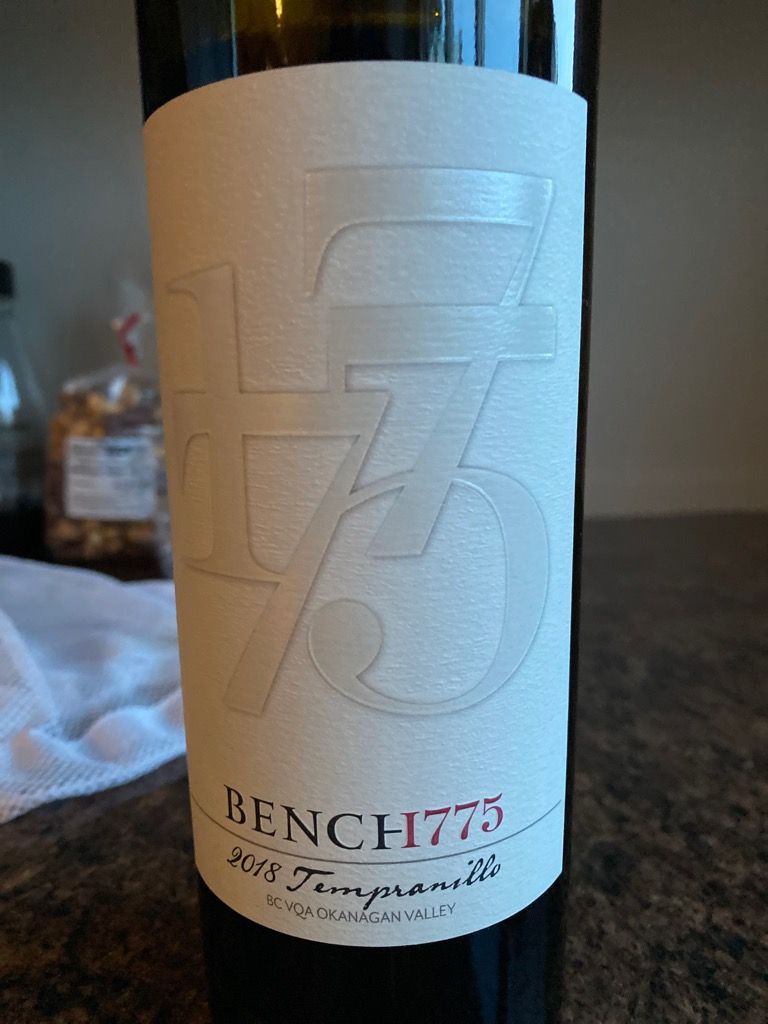 2019 Bench 1775 Tempranillo, Canada, British Columbia, Okanagan Valley ...
