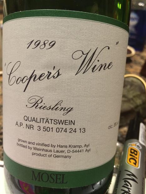 1989 Hans Kramp Riesling Cooper's Wine, Germany, Mosel Saar Ruwer ...