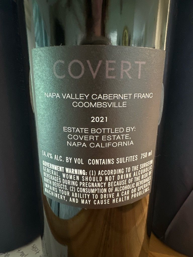 2021 Covert Estate Cabernet Franc, USA, California, Napa Valley ...