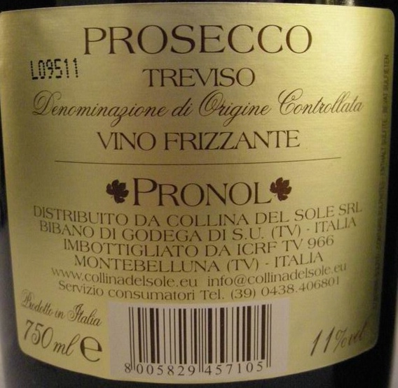 NV Pronol Prosecco di Treviso, Italy, Veneto, Prosecco di Treviso ...