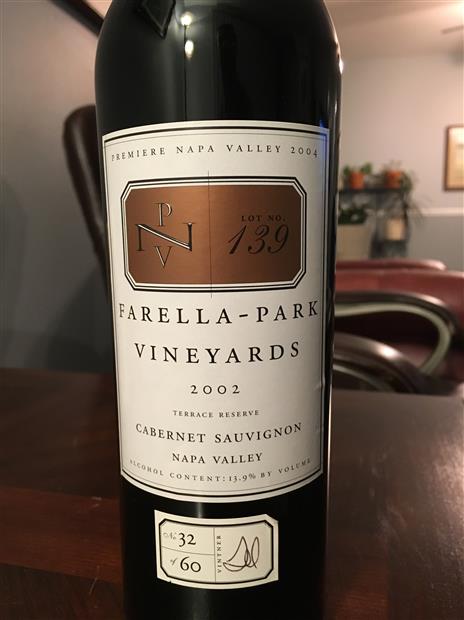 1997 Farella Vineyards Cabernet Sauvignon Terrace Reserve Premiere Napa ...