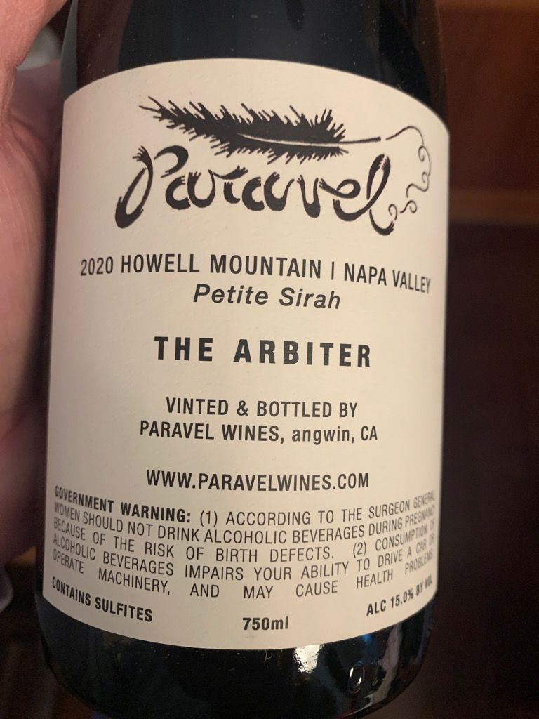 2020 Paravel Petite Sirah Arbiter, USA, California, Napa Valley, Howell ...