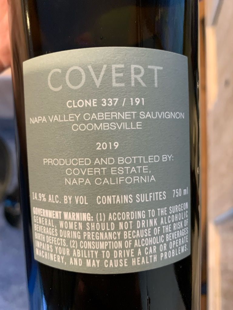 2019 Covert Estate Cabernet Sauvignon Clone 337 191 Usa California