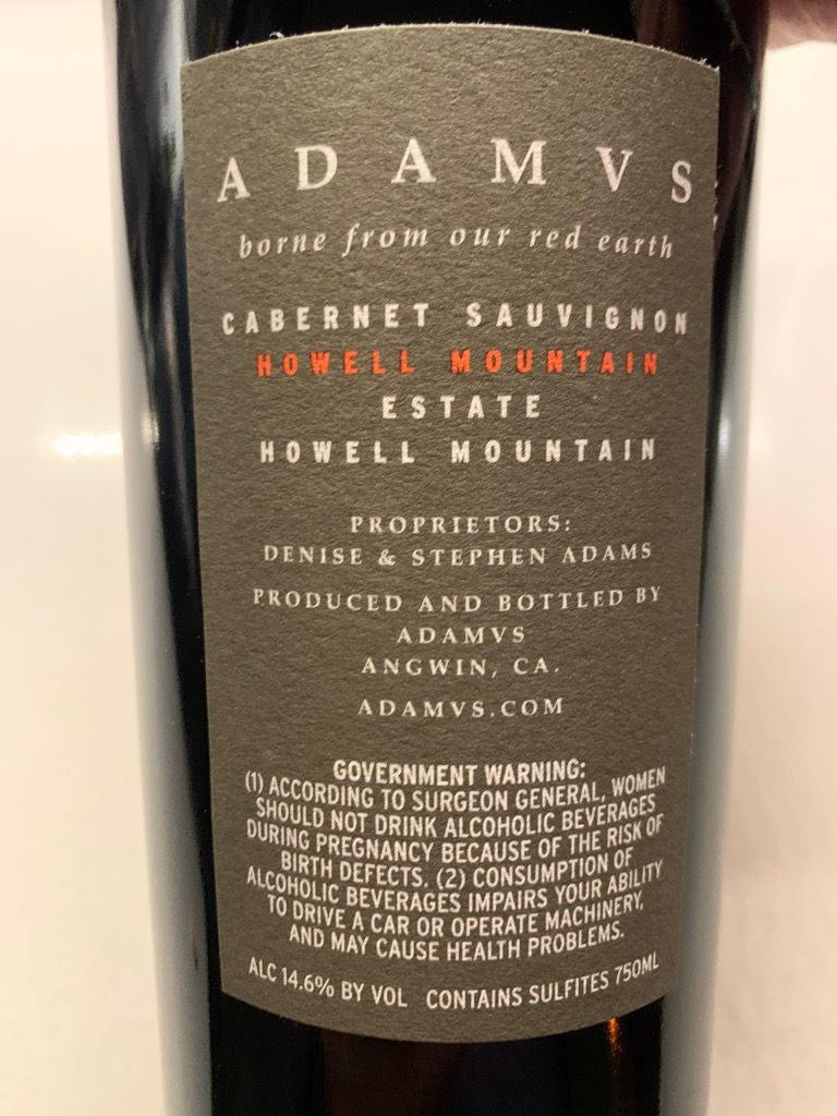 2010 Adamvs Cabernet Sauvignon PNV13 Howell Mt, USA, California, Napa ...