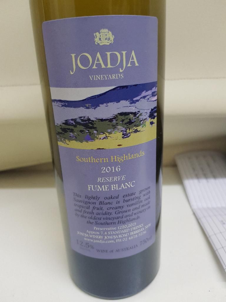 2016 Joadja Vineyards Fumé Blanc Reserve, Australia, New South Wales ...