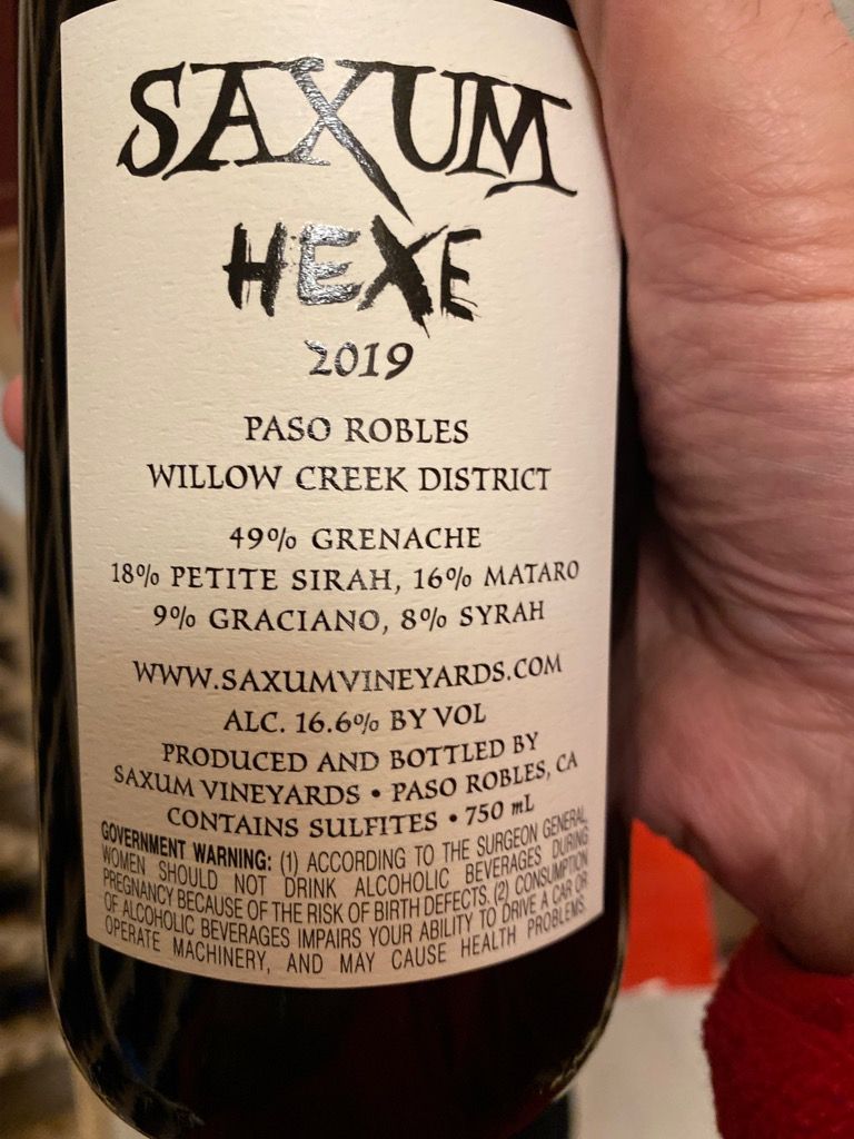 2019 Saxum The Hexe, USA, California, Central Coast, Paso Robles Willow ...