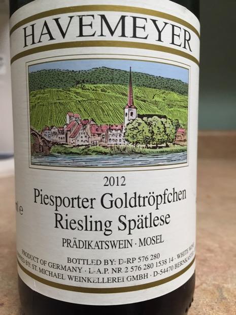 2015 Havemeyer Piesporter Goldtröpfchen Riesling Spätlese, Germany ...