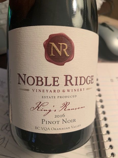 2016 Noble Ridge Pinot Noir King's Ransom, Canada, British Columbia ...