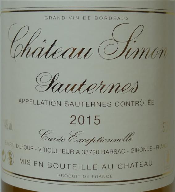 2016 Château Simon Cuvée Exceptionnelle, France, Bordeaux, Sauternais ...