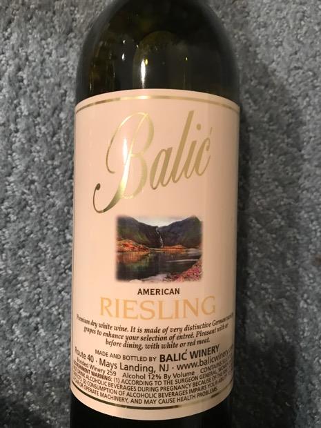 NV Balic Winery Riesling, USA, New Jersey, Outer Coastal Plain ...
