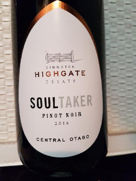 2016 Gibbston Highgate Estate Pinot Noir Soultaker, New Zealand, South ...