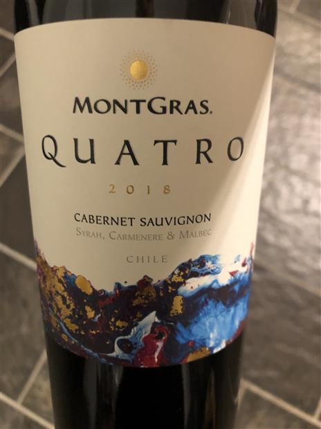 2018 MontGras Quatro, Chile, Rapel Valley, Colchagua Valley - CellarTracker