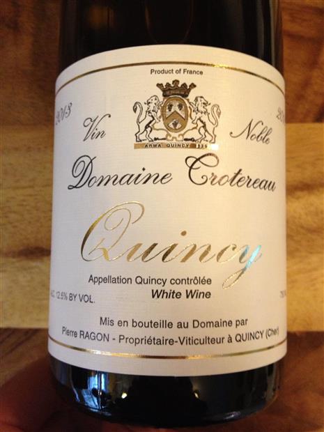 2014 Pierre Ragon Quincy Domaine trotereau, France, Loire Valley, Upper ...