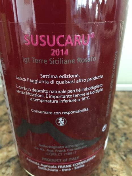 2014 Frank Cornelissen Susucaru Rosato, Italy, Sicily, Terre Siciliane ...