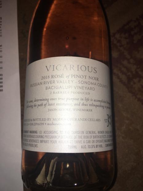 2021 Modus Operandi Cellars Vicarious Rosé of Pinot Noir, USA ...