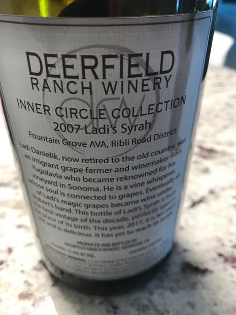 2019 Deerfield Ranch Syrah Inner Circle, USA, California, Sonoma County ...