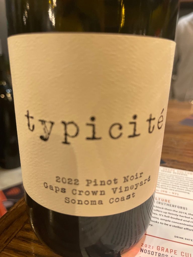 2022 Typicité Wines Pinot Noir Gaps Crown Vineyard, USA, California ...