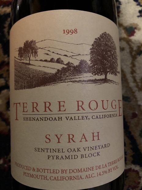 1998 Domaine de la Terre Rouge Syrah Pyramid Block Sentinel Oak ...