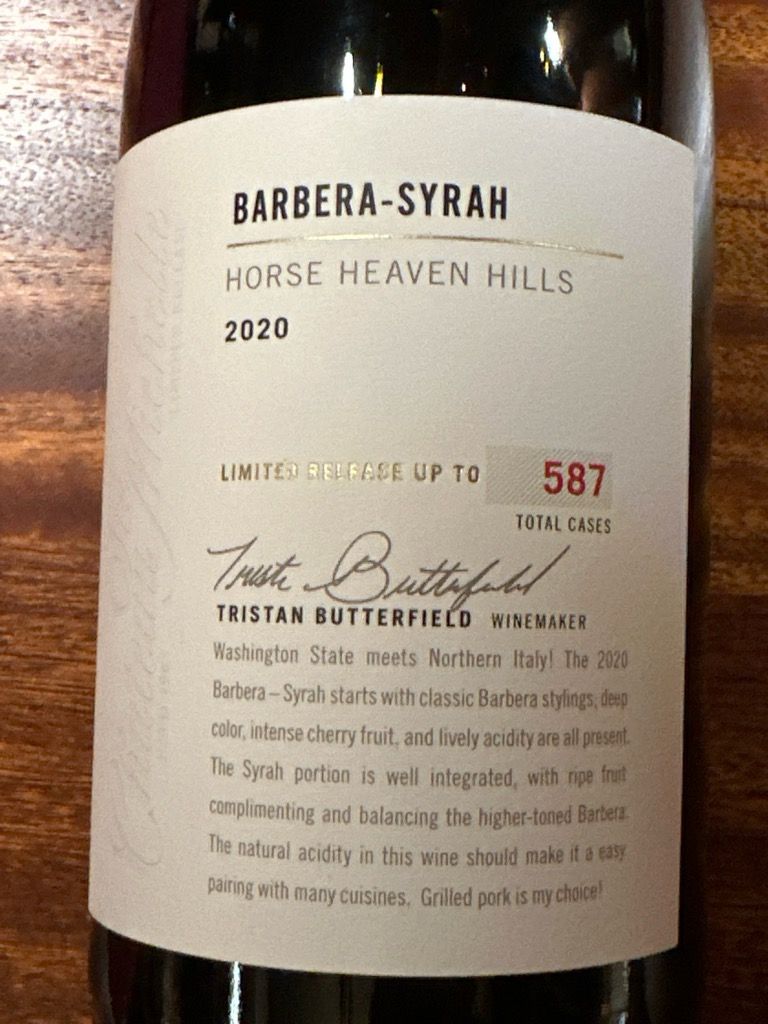2020 Chateau Ste. Michelle Barbera-Syrah Horse Heaven Hills Coyote ...