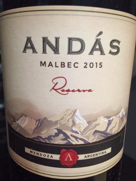 2015 Andas Malbec Reserva, Argentina, Mendoza - CellarTracker